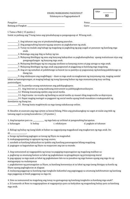 ESP 8, KATAPATAN SA SALITA AT GAWA | PPT