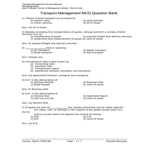 421698388 transport-management-mcq-question-bank | PDF