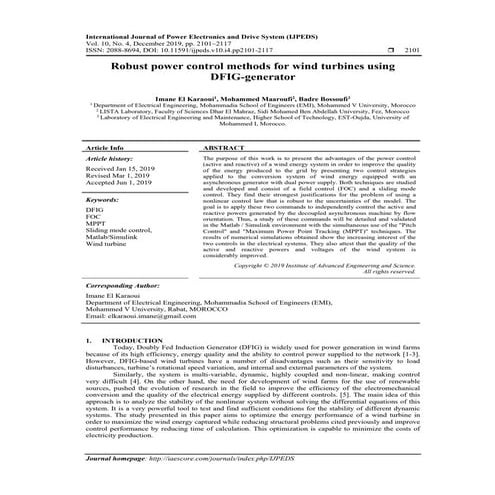 Robust Power Control Methods For Wind Turbines Using Dfig Generator