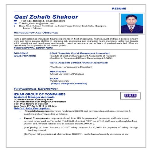 RESUME - ZOHAIB | PDF