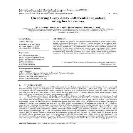 On Solving Fuzzy Delay Differential Equationusing Bezier Curves Pdf Business Accounting