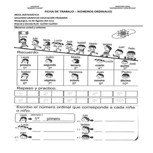 Hoja De Trabajo De Números Ordinales Los Numeros Ordinales Para