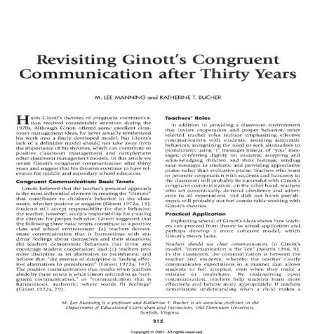 Revisiting Ginott's Congruent Communication after Thirty Years | PDF