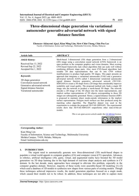 Three Dimensional Shape Generation Via Variational Autoencoder 4380