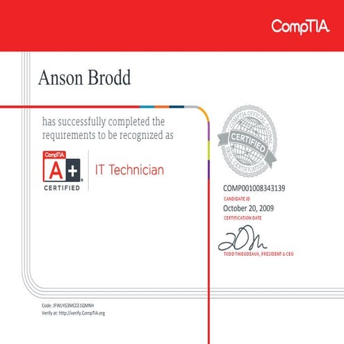 CompTIA.A+.IT.Technician.certificate | PPT