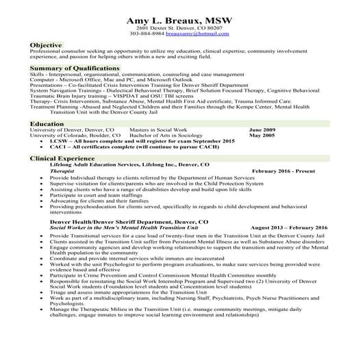 Amy L. Breaux, MSW - Resume 8-10-16 | PDF
