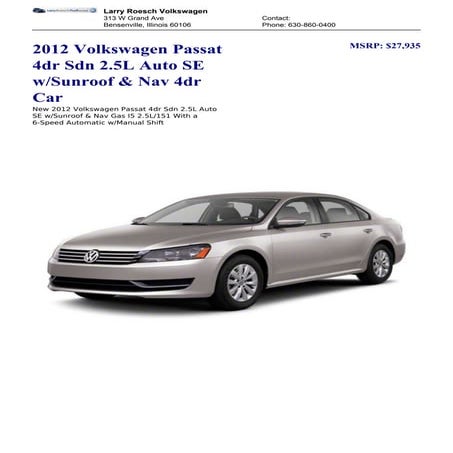 2012 Volkswagen Passat - Larry Roesch Volkswagen - Bensenville ...