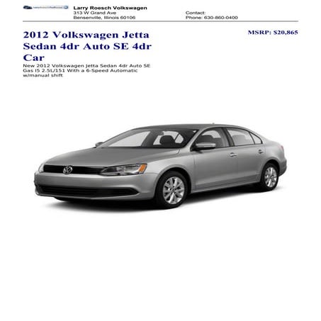 2012 Volkswagen Jetta Sedan - Larry Roesch Volkswagen - Bensenville ...