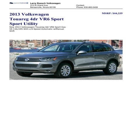 2013 Volkswagen Touareg - Larry Roesch Volkswagen - Bensenville ...
