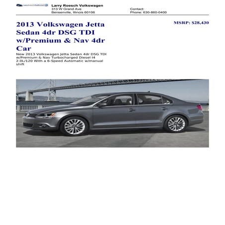 2013 Volkswagen Jetta Sedan - Larry Roesch Volkswagen - Bensenville ...