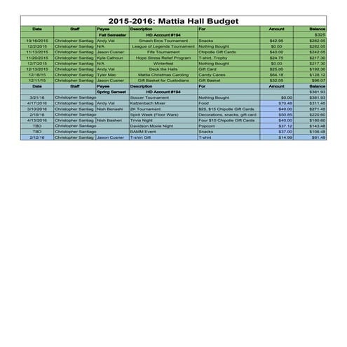 Mattia Hall Budget 2015-2016 | PDF