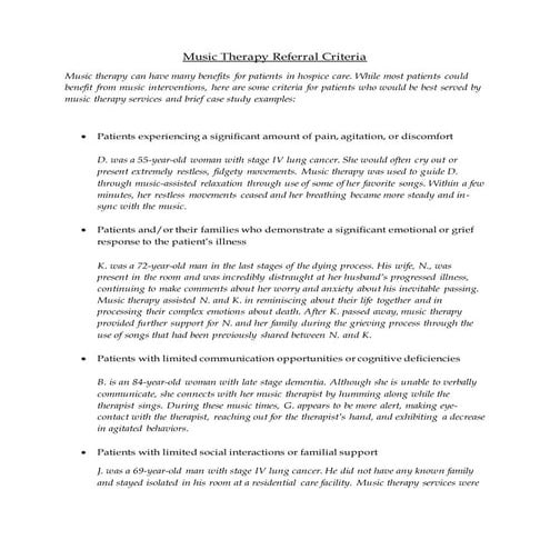 Music Therapy Referral Criteria for Hospice Care | DOCX