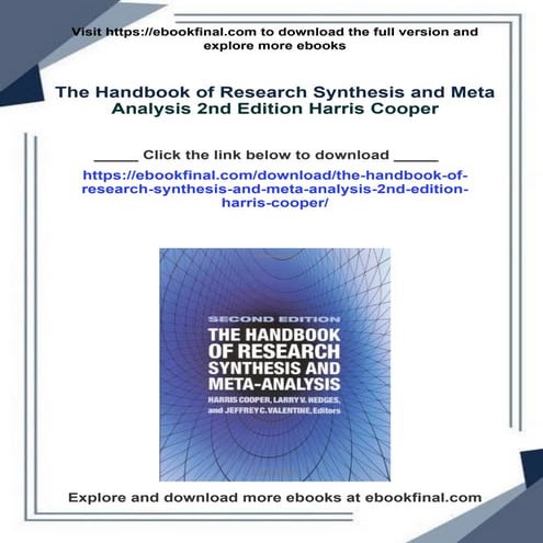 The Handbook of Research Synthesis and Meta Analysis 2nd Edition Harris ...