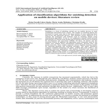 Application of classification algorithms for smishing detection on ...