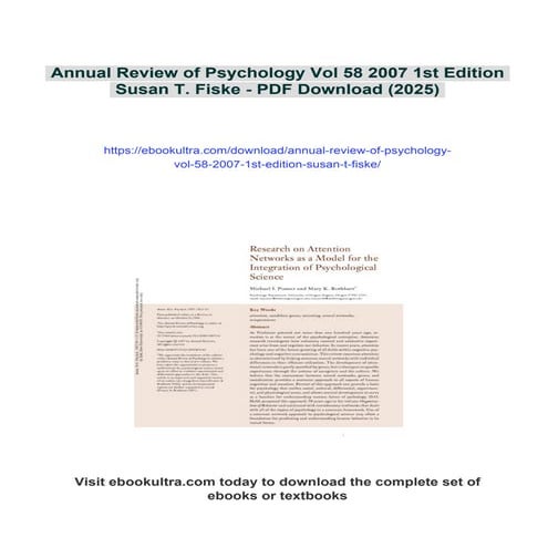 Annual Review of Psychology Vol 58 2007 1st Edition Susan T. Fiske | PDF