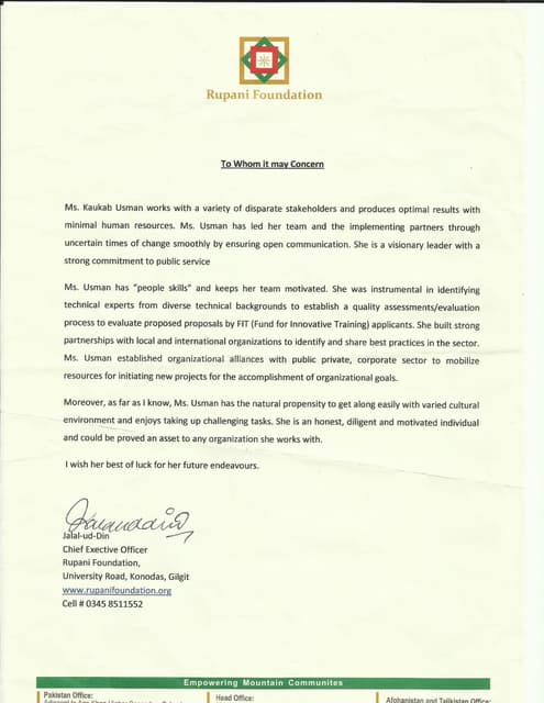 CIDA Huma Mirza recommendation letter | PDF