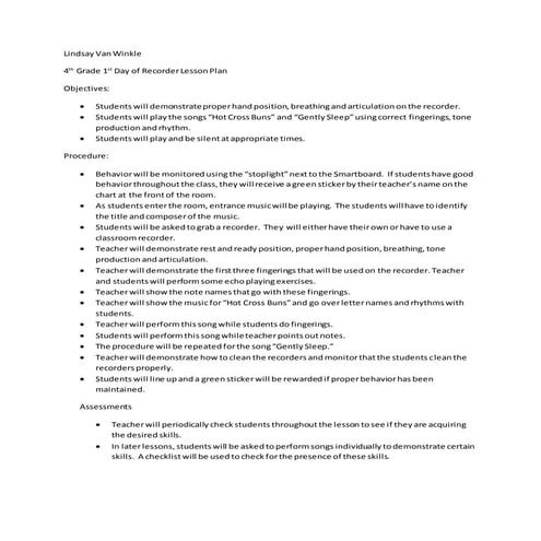 Recorder First Lesson | DOCX