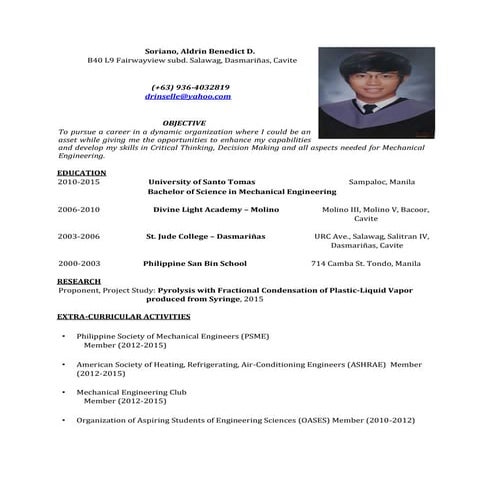 Resume Soriano, Aldrin Benedict D. | PDF