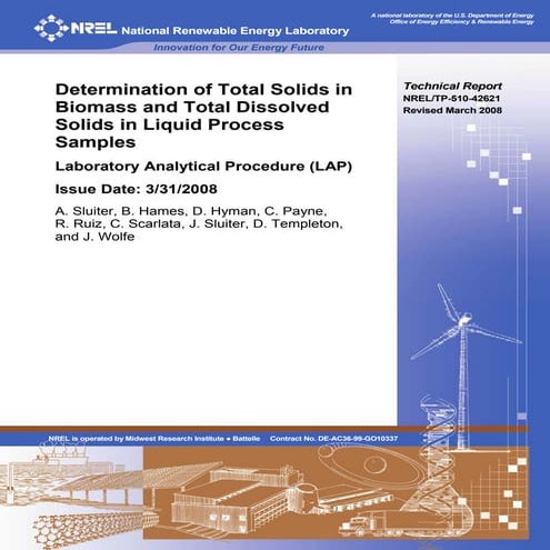 Determination of Total Solids in Biomass and Total Dissolved Solids in ...