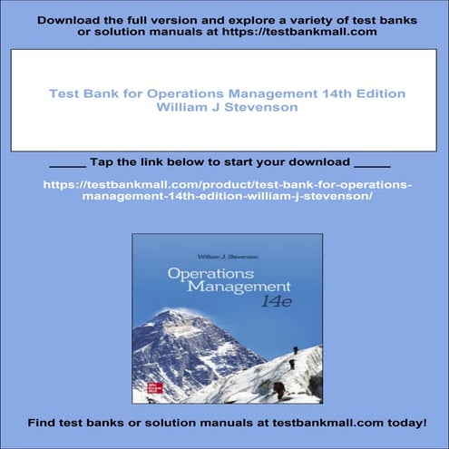 Test Bank for Operations Management 14th Edition William J Stevenson | PDF