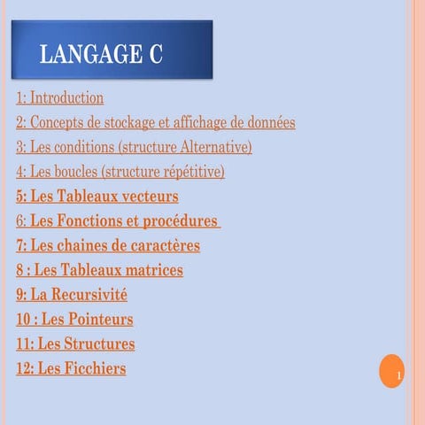 Introduction au Langage C – Concepts de Base et Structures de Contrôle | PPT