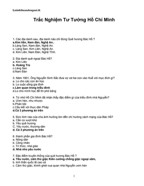 426 câu hỏi trắc nghiệm tư tưởng hồ chí minh - có đáp án - tincanban.com