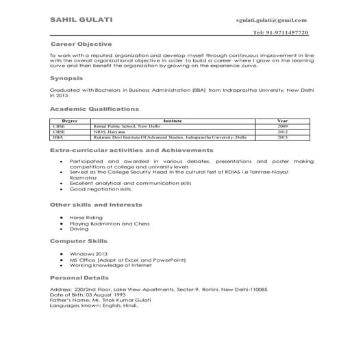 CV_Sahil Gulati (1) | DOCX | Business Administration | Business
