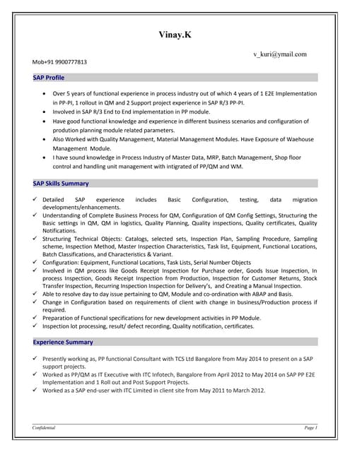 Sudhir_SAP PP QM & MM resume | DOC | Business | Business and Finance