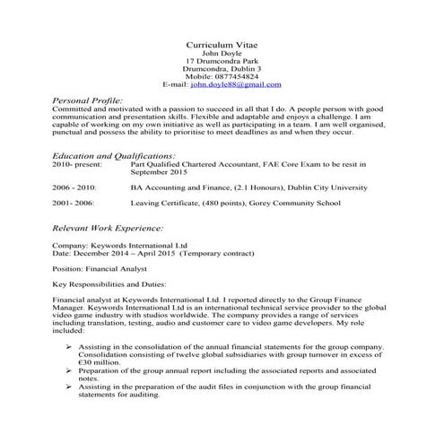 Curriculum Vitae 2015 | DOC