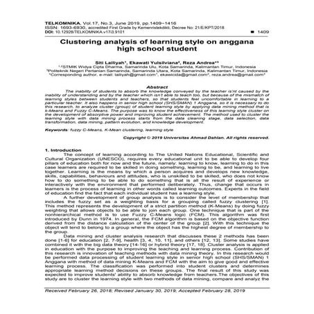 Clustering analysis of learning style on anggana high school student | PDF