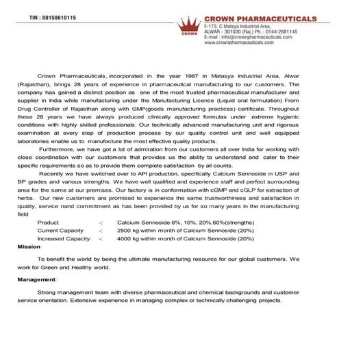 Crown Pharmaceuticals Profile | DOCX