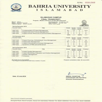 MSPM Transcript | PDF