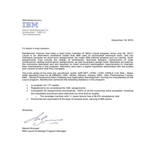 IBM Reference Letter Nandkumar Chavan | PDF