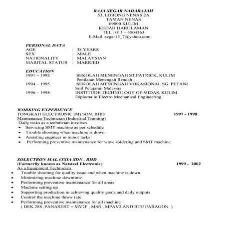 RAJA SEGAR NADARAJAH (RESUME) | DOC