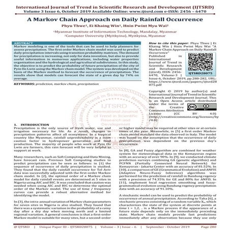 A Markov Chain Approach on Daily Rainfall Occurrence | PDF