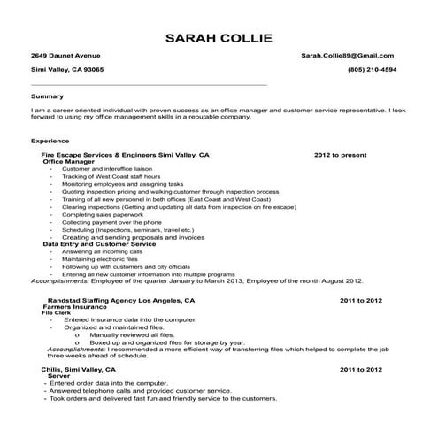 Sarah's Resume Revised | RTF
