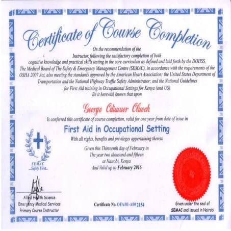 first aid certificate | PPT