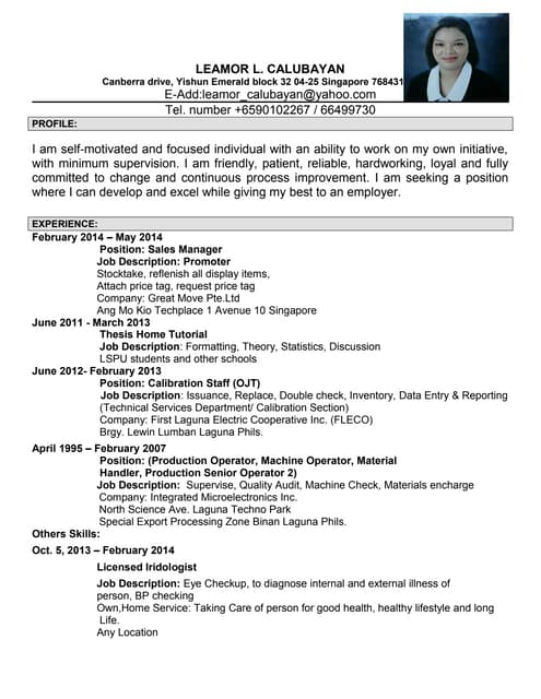 Resume for ojt / work | DOCX | Professional School | Postgraduate Education