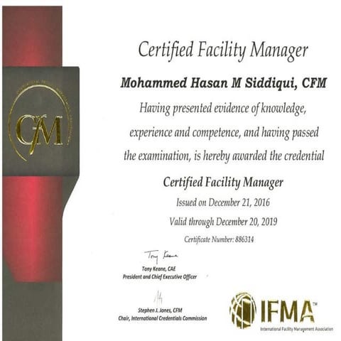IFMA - CFM Certificate - Dec 21, 2016 | PDF