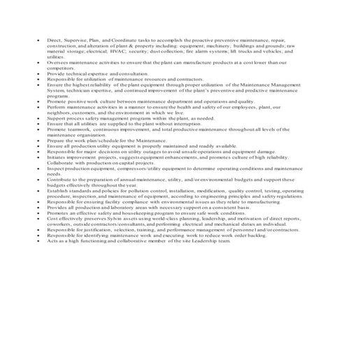 Maintenance Supervisor Sylvin Technologies | PDF