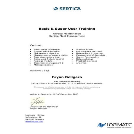 Sertica Training Certificate | PDF