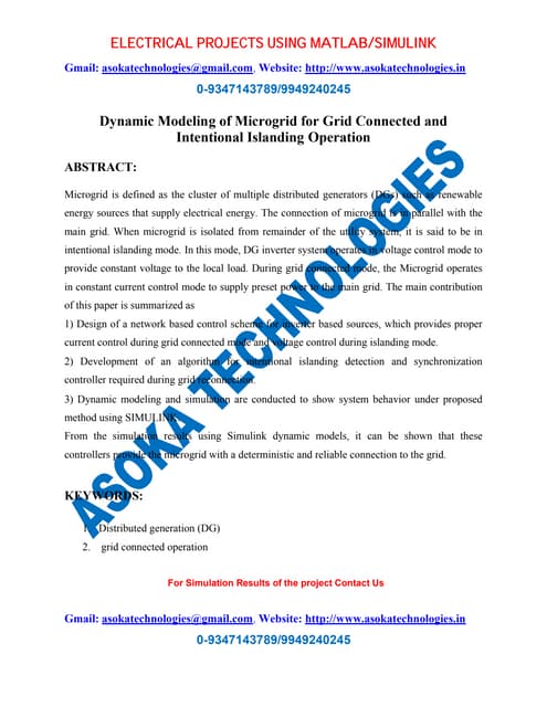 Dynamic Modeling Of Microgrid For Grid Connected Intentional Islanding