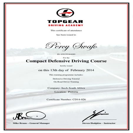 Compact DefensiCompact Driver Attendance CertificateCD14-026-SwafoPercy ...