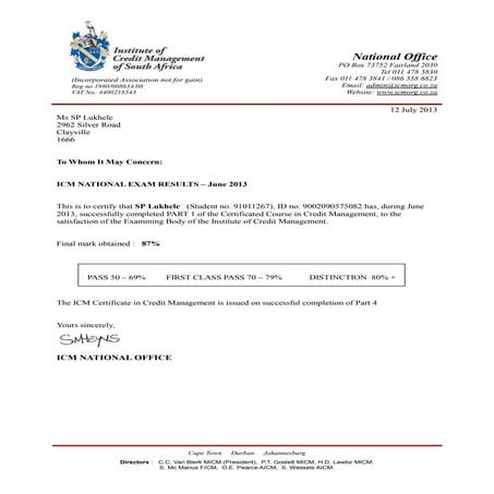 PASS Letter - MERGE Template | PDF