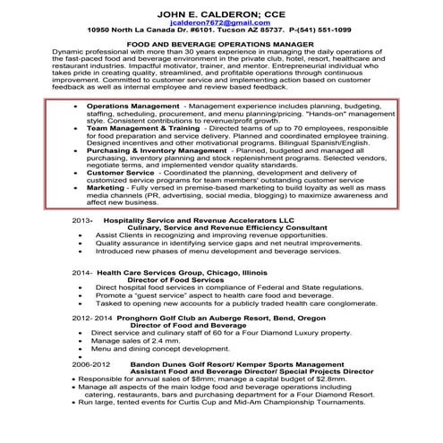 John Calderon CulinaryMgmtResume doc-1 | PDF