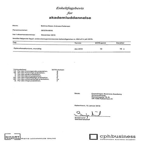 Eksamensbevis for Oplevelsesøkonomi | PDF