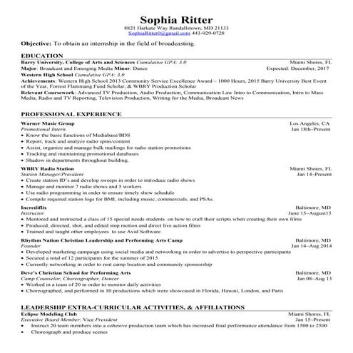 SophiaRitterResumeFall2015 | PDF