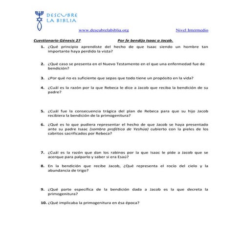 43. cuestionario génesis 27 por fe bendijo isaac a jacob | PDF