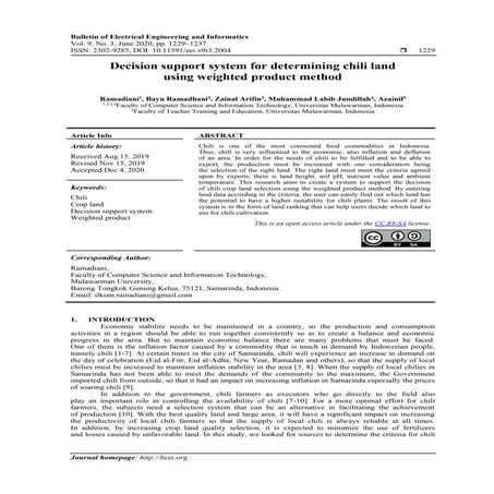 Decision support system for determining chili land using weighted ...