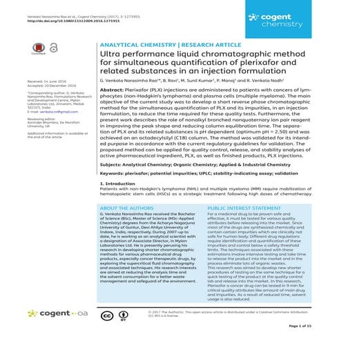 Ultra performance liquid chromatographic method for simultaneous quantification of plerixafor ...